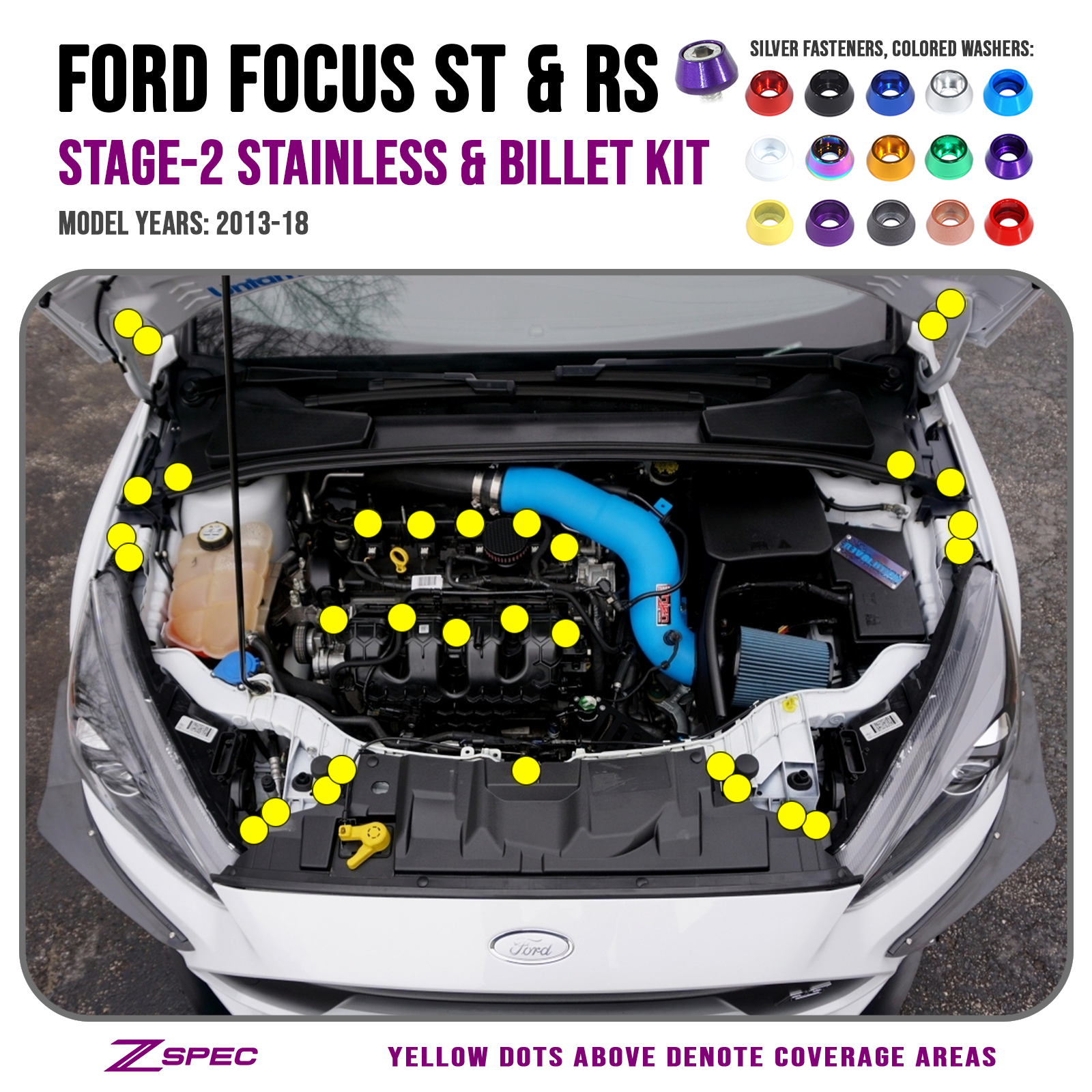 ZSPEC Stage-2 Dress Up Bolts® Fastener Kit for Ford Focus RS & ST, Sta ...