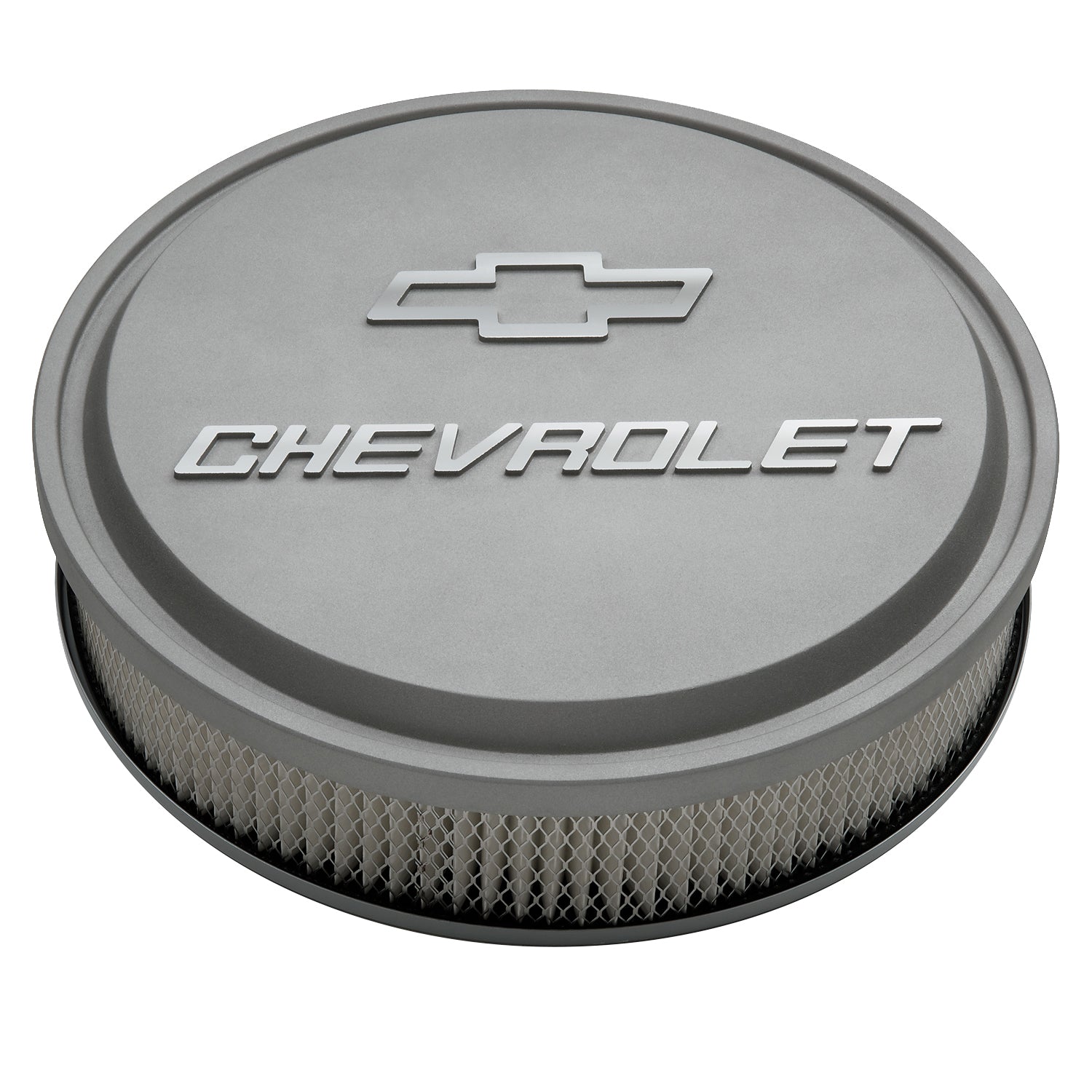 Proform 14" Air Cleaner Kit; Aluminum; Gray Crinkle; Raised Chevy and ...