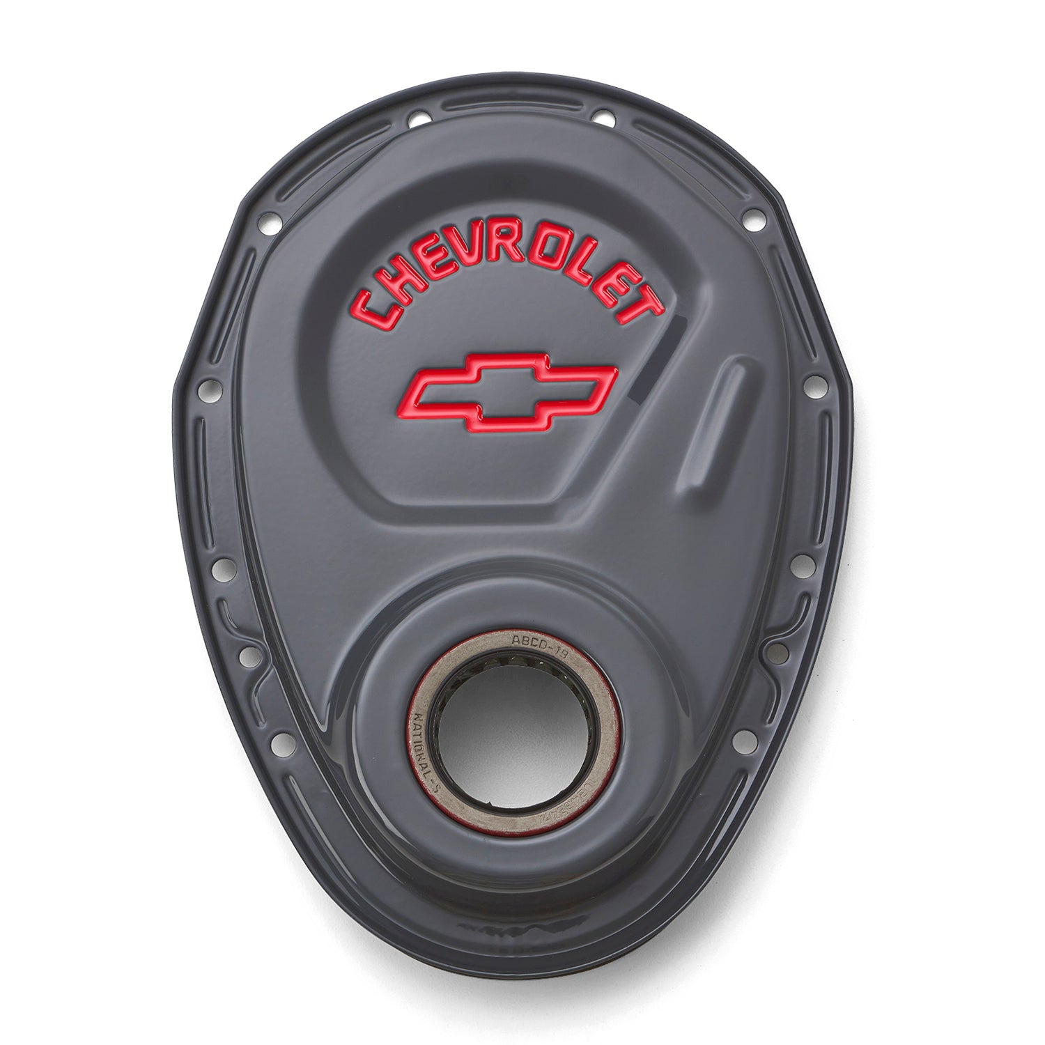 Proform Timing Chain Cover; Shark Gray; Steel; With Chevy Bowtie Logo ...