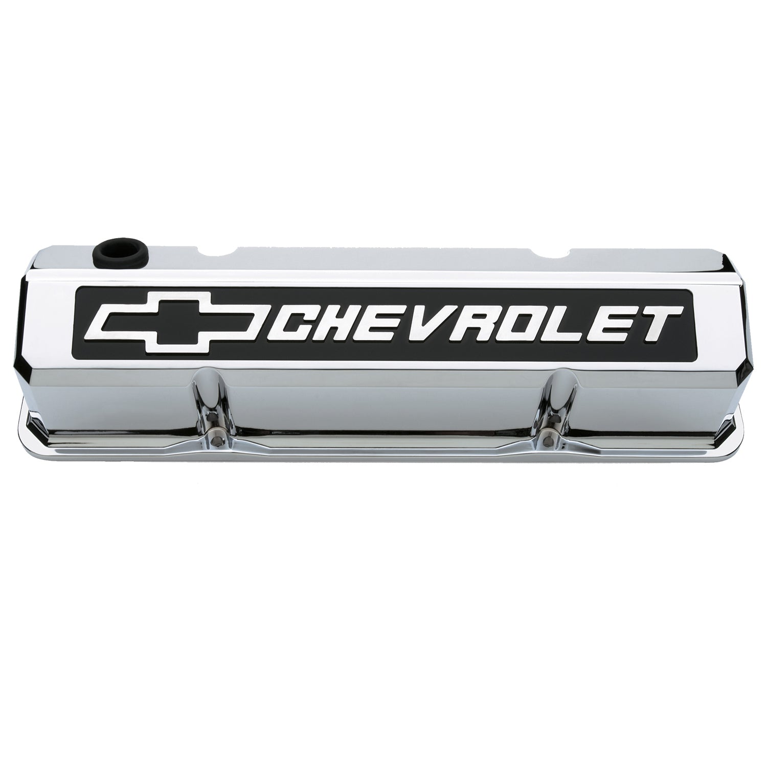 Proform Valve Covers; Slant-Edge Tall; Die Cast; Chrome w/Raised Bowti ...