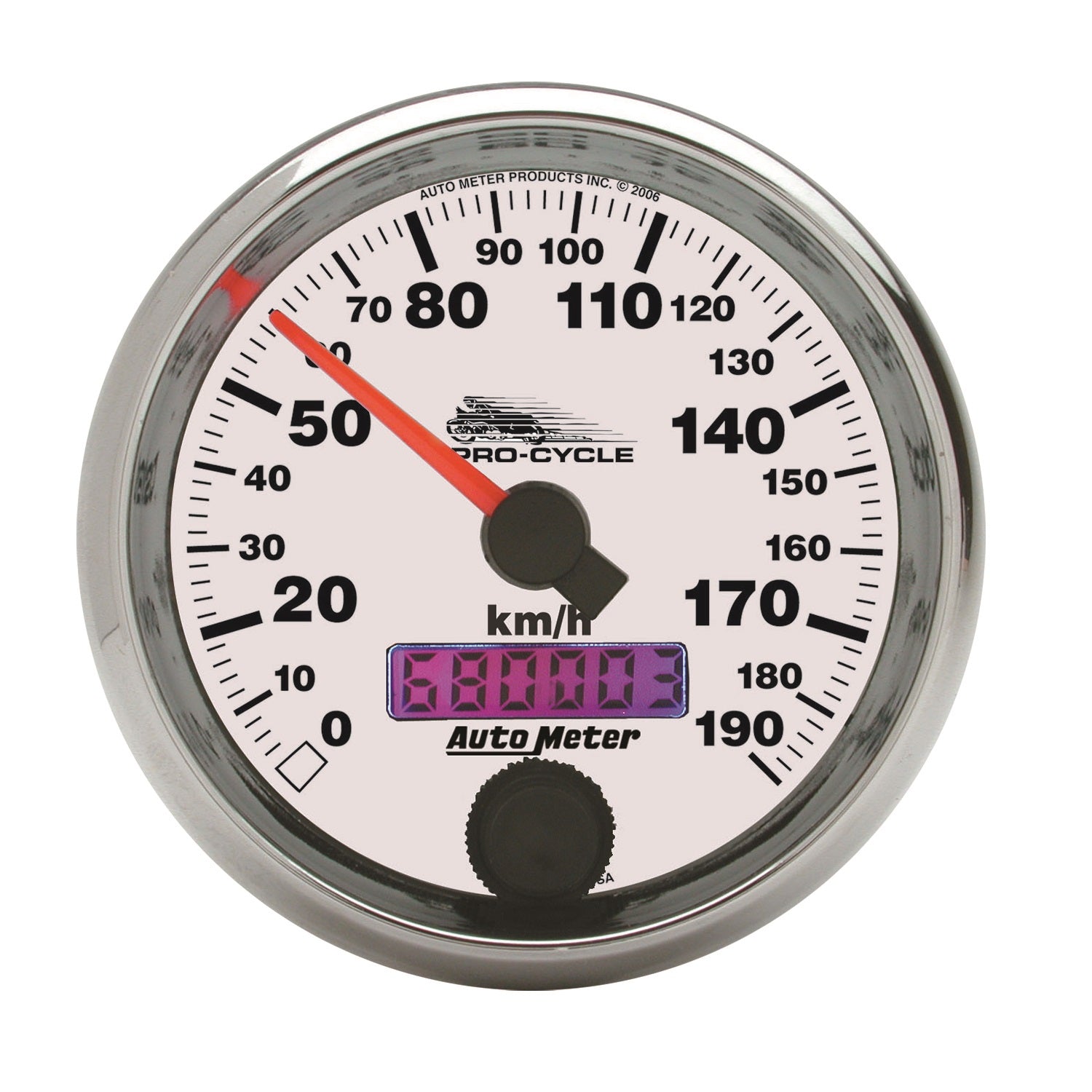 AutoMeter 2-5/8 in. SPEEDOMETER 0-190 KPH WHITE PRO-CYCLE 19341-M ...